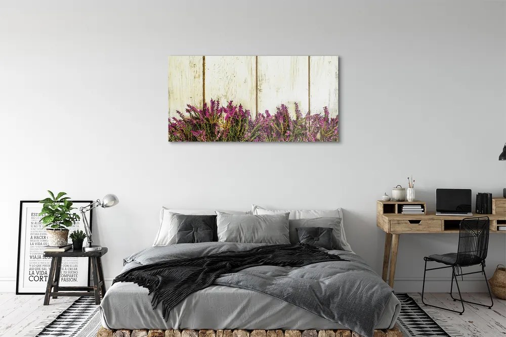 akrylový obraz Fialové květy desky 125x50 cm
