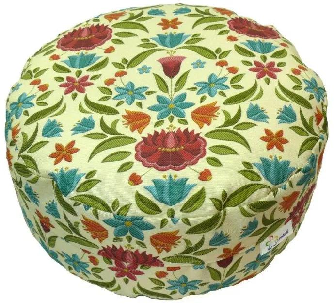 S radostí - vlastní výroba Meditační polštář Lidové květy - světlé Velikost: ∅35 x v18 cm