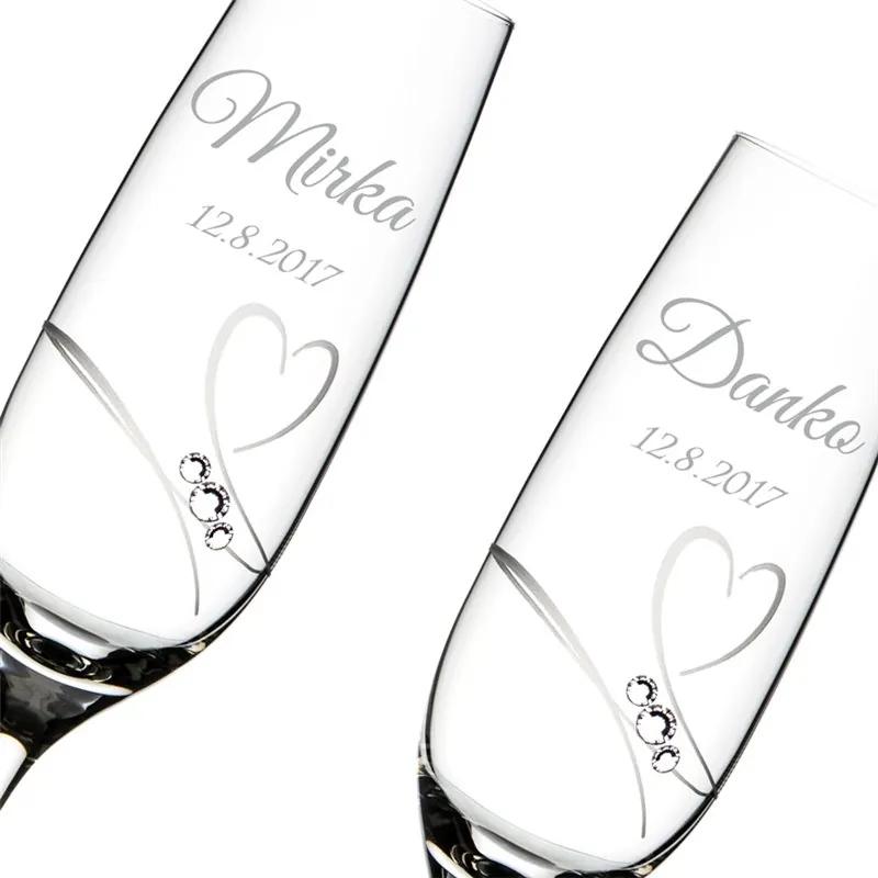 Dekorant svatby Svatební sklenice na šampaňské Romance s kamínky Swarovski v prémiovém saténovém balení 200 ml 2KS
