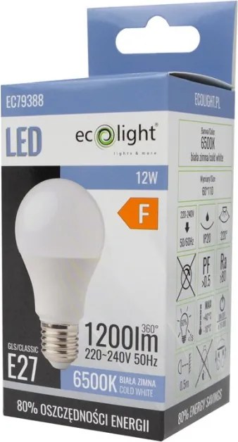 LED žárovka E27 12W 1200lm CW 6500K A60 - studená bílá