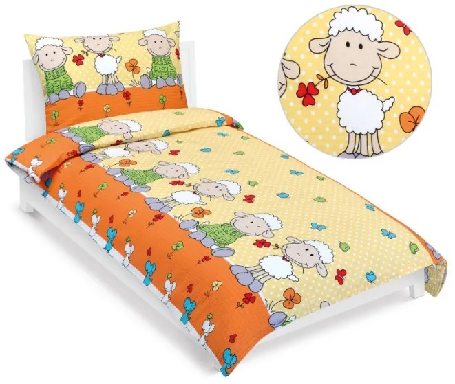 Bellatex Povlečení bavlněné 140x200, 70x90 cm Ovečka Oranžová, Žlutá