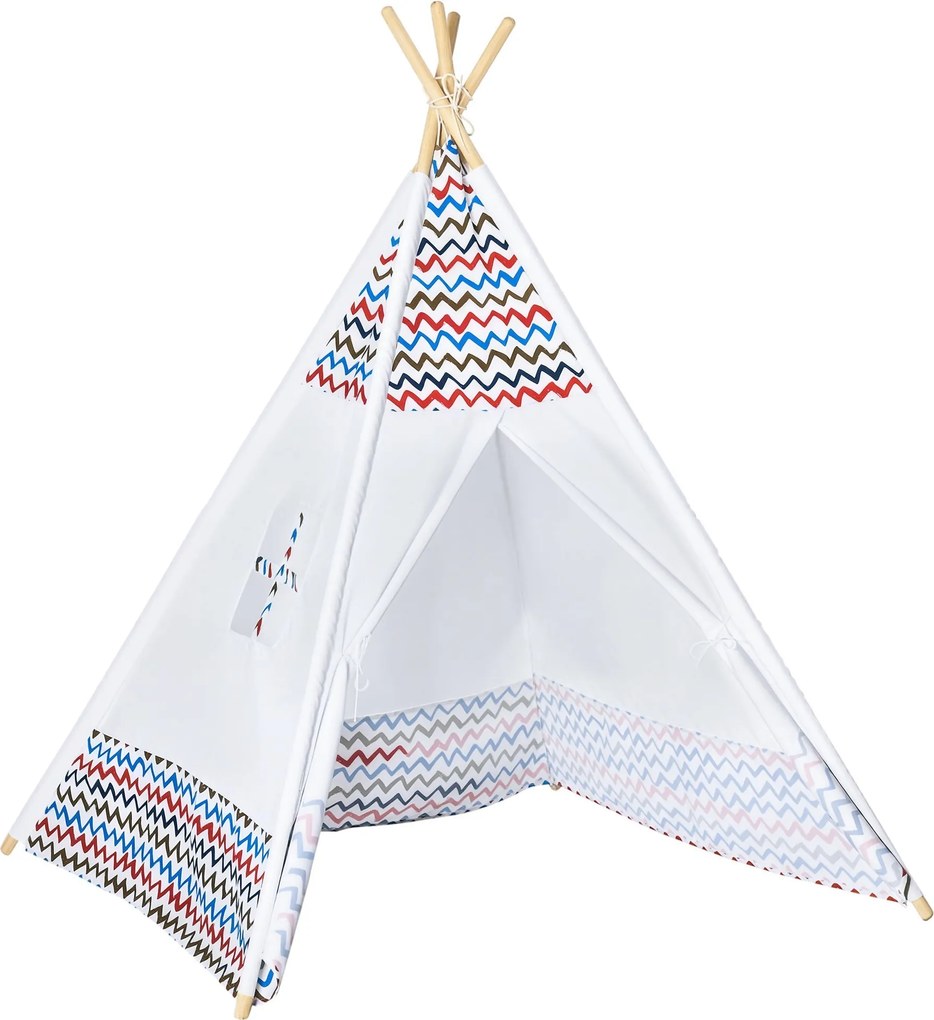HOMCOM Dětský Teepee Stan pro děti od 3 let - Přenosný Dřevěný Tipi s Okénkem pro Vnitřní a Venkovní Použití 120x120x155 cm Bílý | Aosom