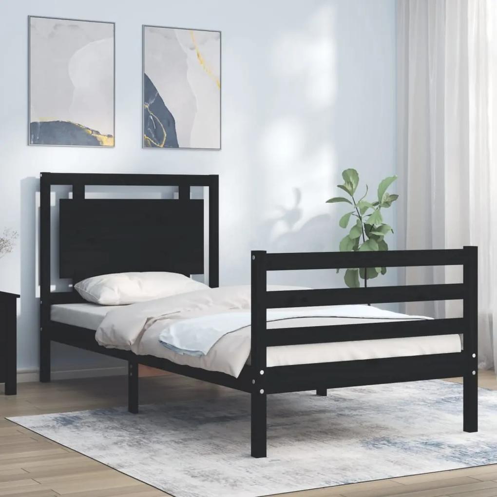 Rám postele s čelem černý 100 x 200 cm masivní dřevo,  3194045