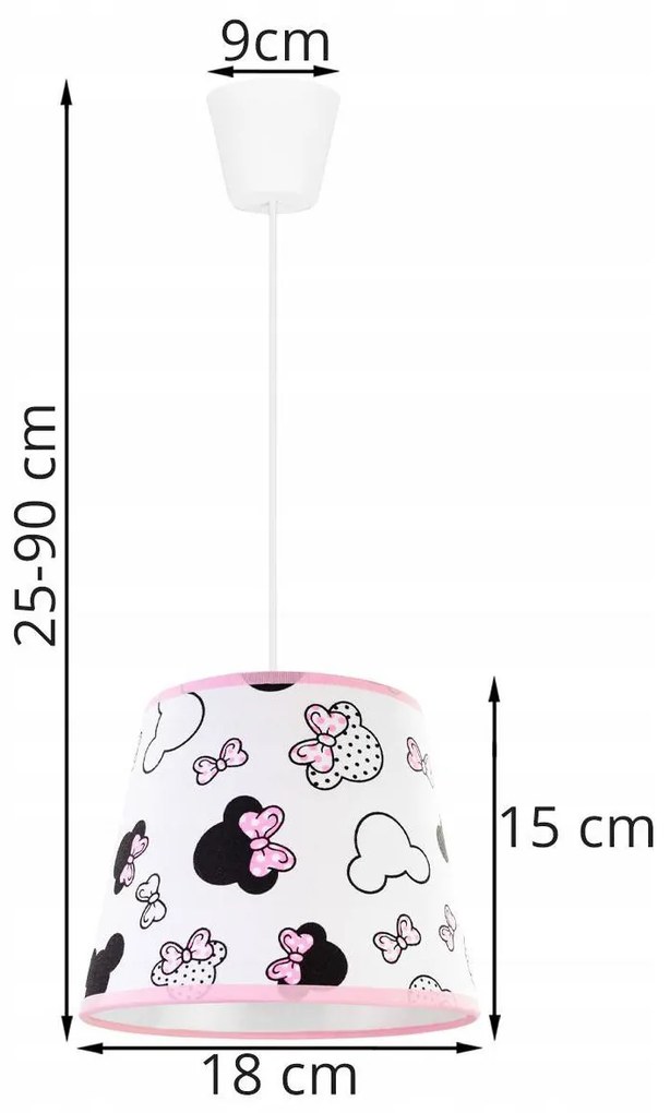 Dětské závěsné svítidlo Minnie, 1x textilní stínítko se vzorem, s