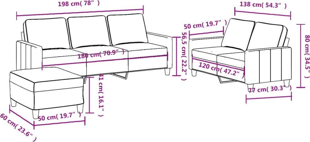 3dílná sedací souprava s poduškami krémová textil 3201470