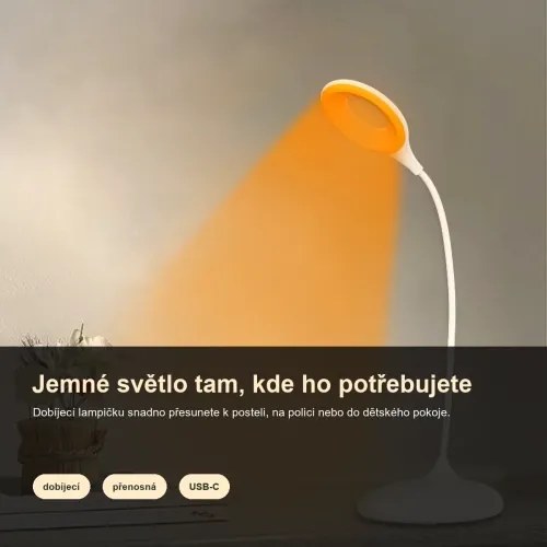 Dobíjecí LED lampička Lumbio MELATIME krokově stmívatelná 1600K bez modré složky