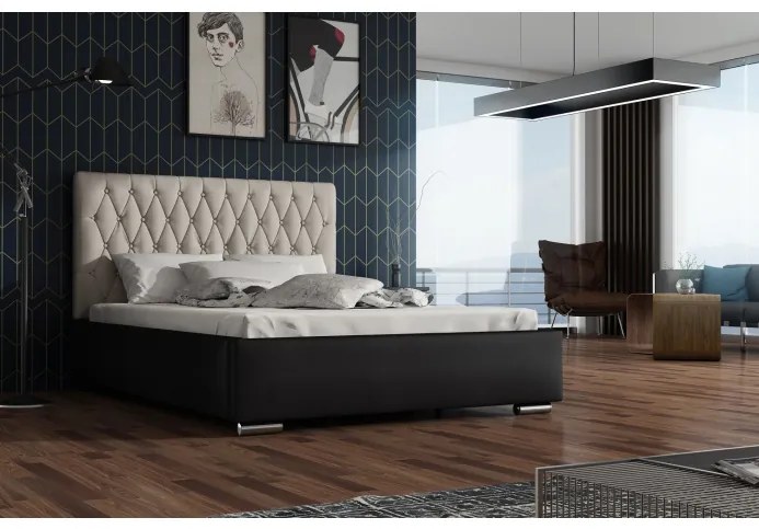 Designová manželská postel 180x200 SIRENA - černá / béžová