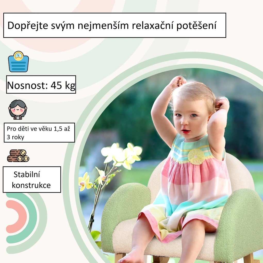 HOMCOM Dětské křeslo houpací, béžovo-zelené 310-056GN