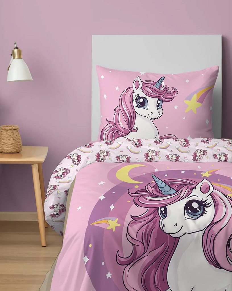 Detexpol Bavlněné dětské ložní prádlo 160x200 růžové s jednorožcem Unicorn Time – 5865 A – Dream Collection