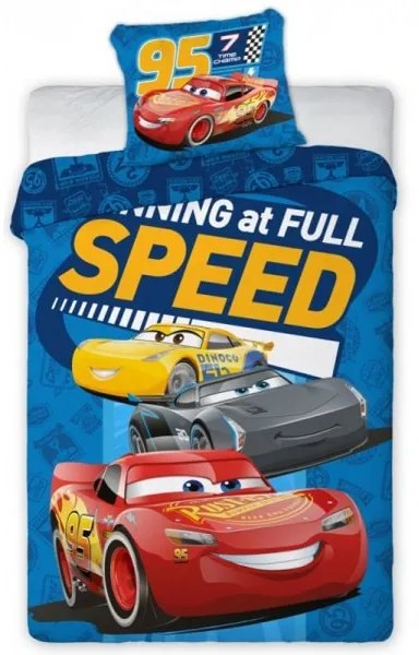 Faro · Dětské bavlněné povlečení Auta 3 - Cars 3 - Blesk McQueen - Running at full speed - 100% bavlna - 70x90 cm + 140x200 cm