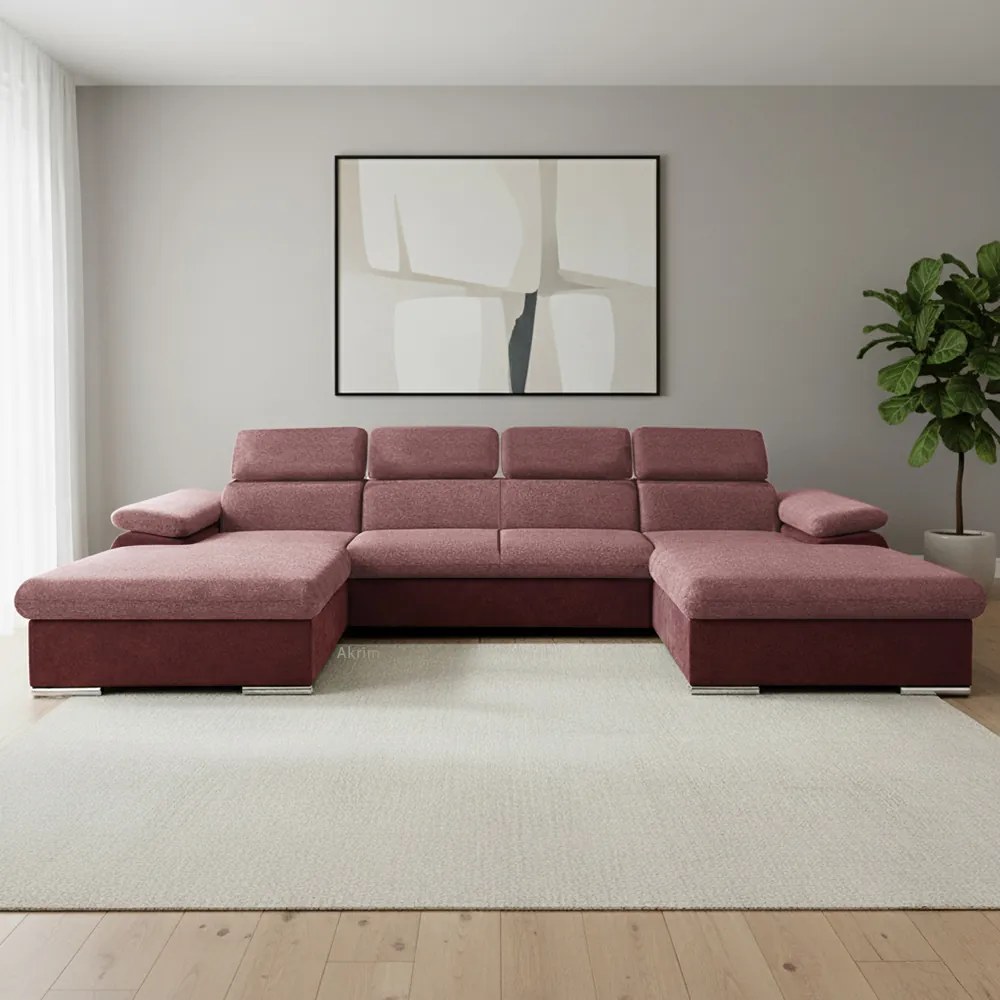 Sedací souprava COOL III | 191x350x191 cm | rozkládací + 2x úložný prostor | růžovo-vínová 17/26