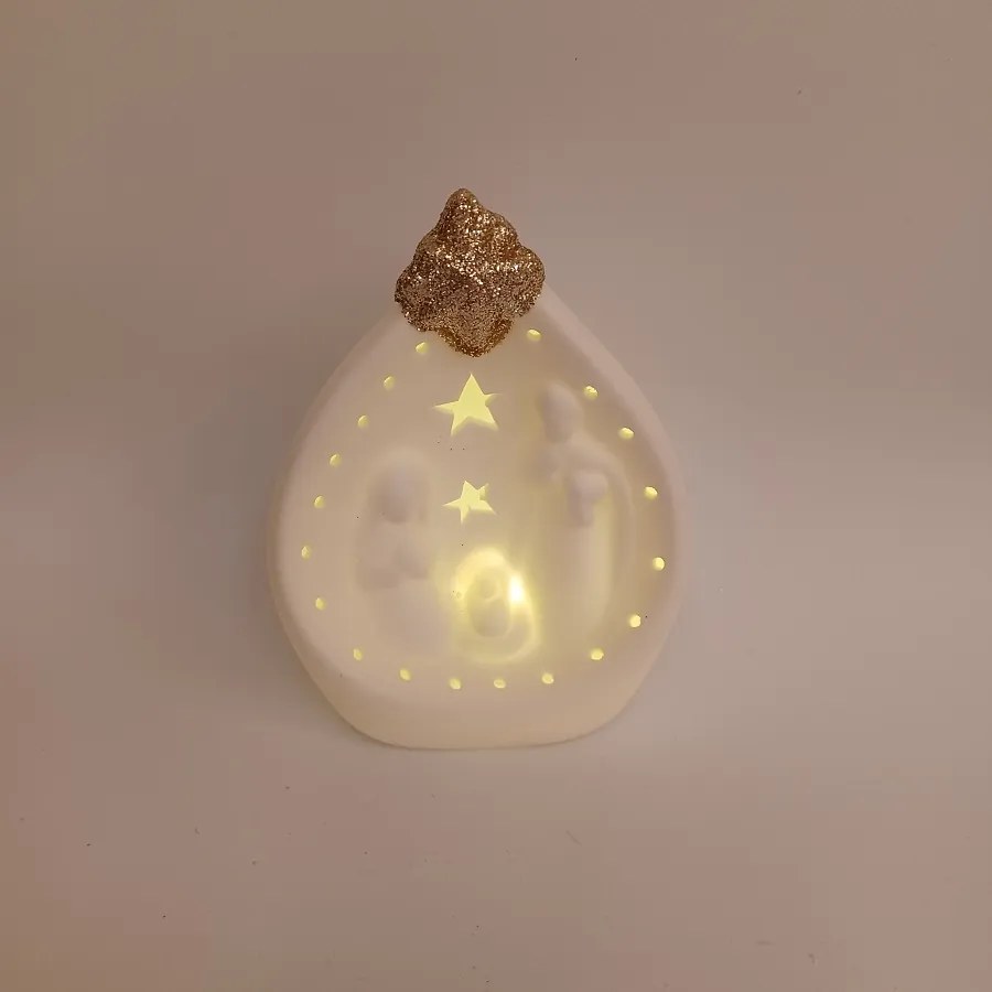 LED svítící betlém keramický 7,8 × 5,5 × 10 cm, teple bílá, 2× LR44