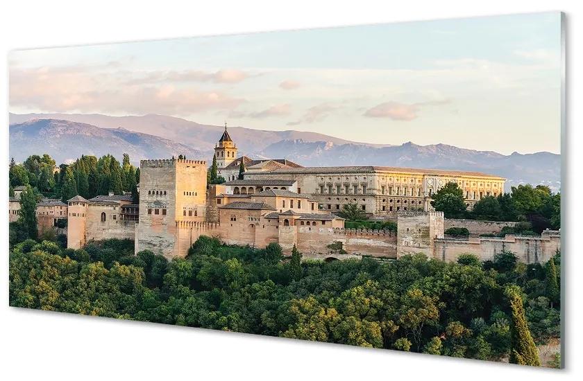 Obraz na skle Španělsko Castle horský les 120x60 cm