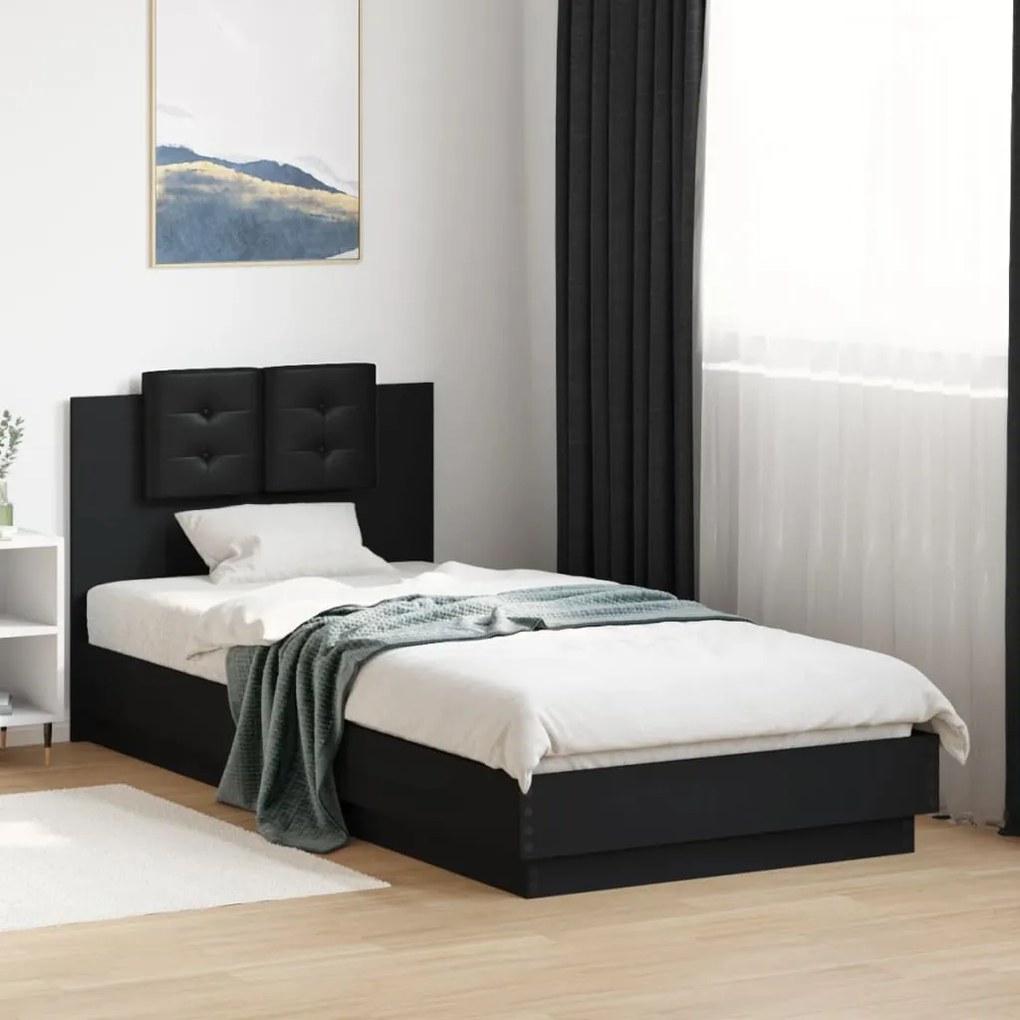 Rám postele s čelem černý 90 x 200 cm kompozitní dřevo 3209941