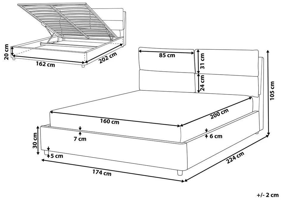 Sametová postel s úložným prostorem 160 x 200 cm světle šedá BATILLY Beliani