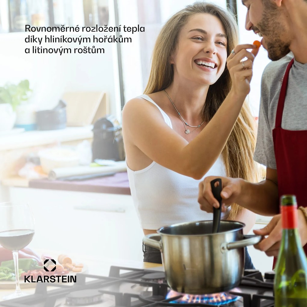 Klarstein Ignito Chef Edition, 5 varných zón, plynová varná deska, 5 hořáků, hořáky Sabaf, sklokeramický povrch