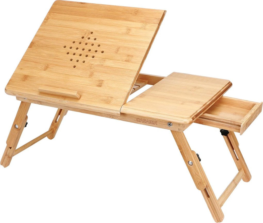 Stolek na notebook bambus 55x28x35cm větrací otvory & zásuvka