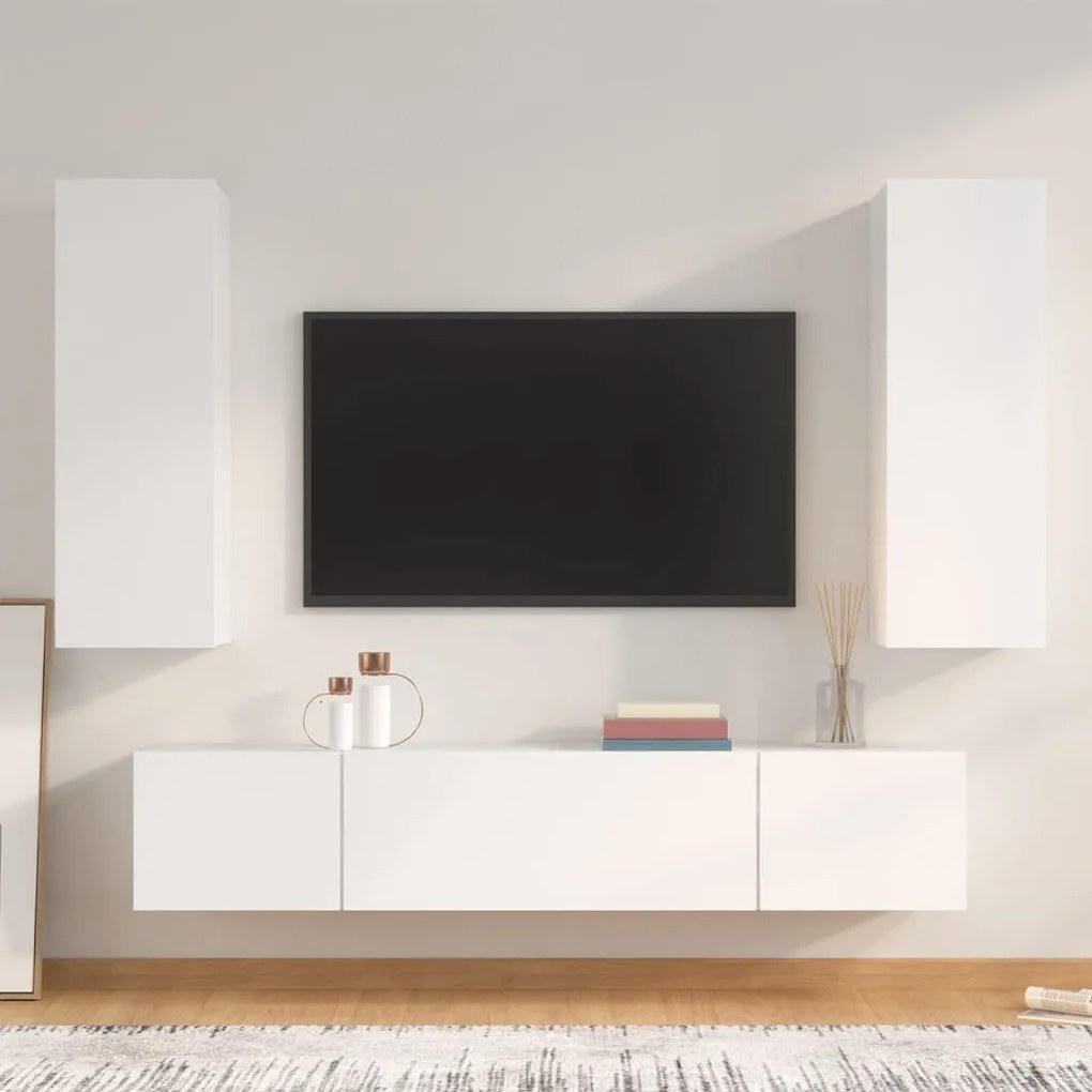 4dílný set TV skříněk bílý kompozitní dřevo 3114198
