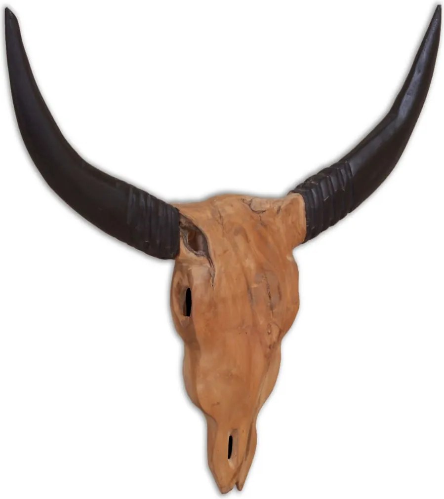 Nástěnná plastika býčí lebky, teak, 69x6x60 cm 244567