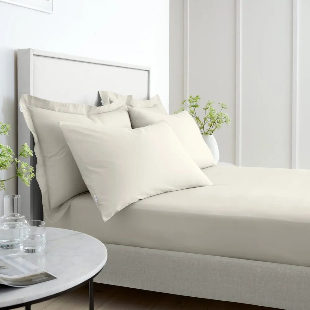 Béžové napínací prostěradlo z bavlněného perkálu 185x200 cm Cotton Percale – Bianca