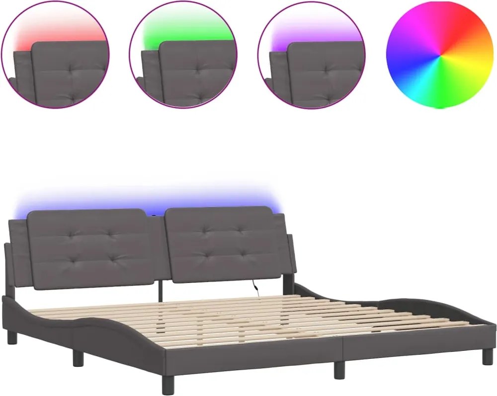 Rám postele s LED bez matrace Zadar šedý 200 x 200 cm 3214134