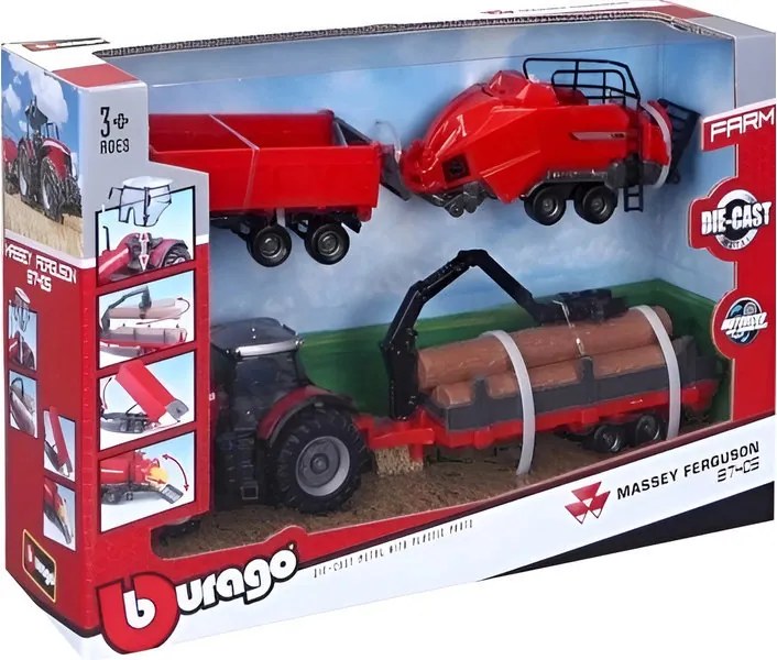 Bburago massey ferguson 8740s s doplňky (dárkové balení)