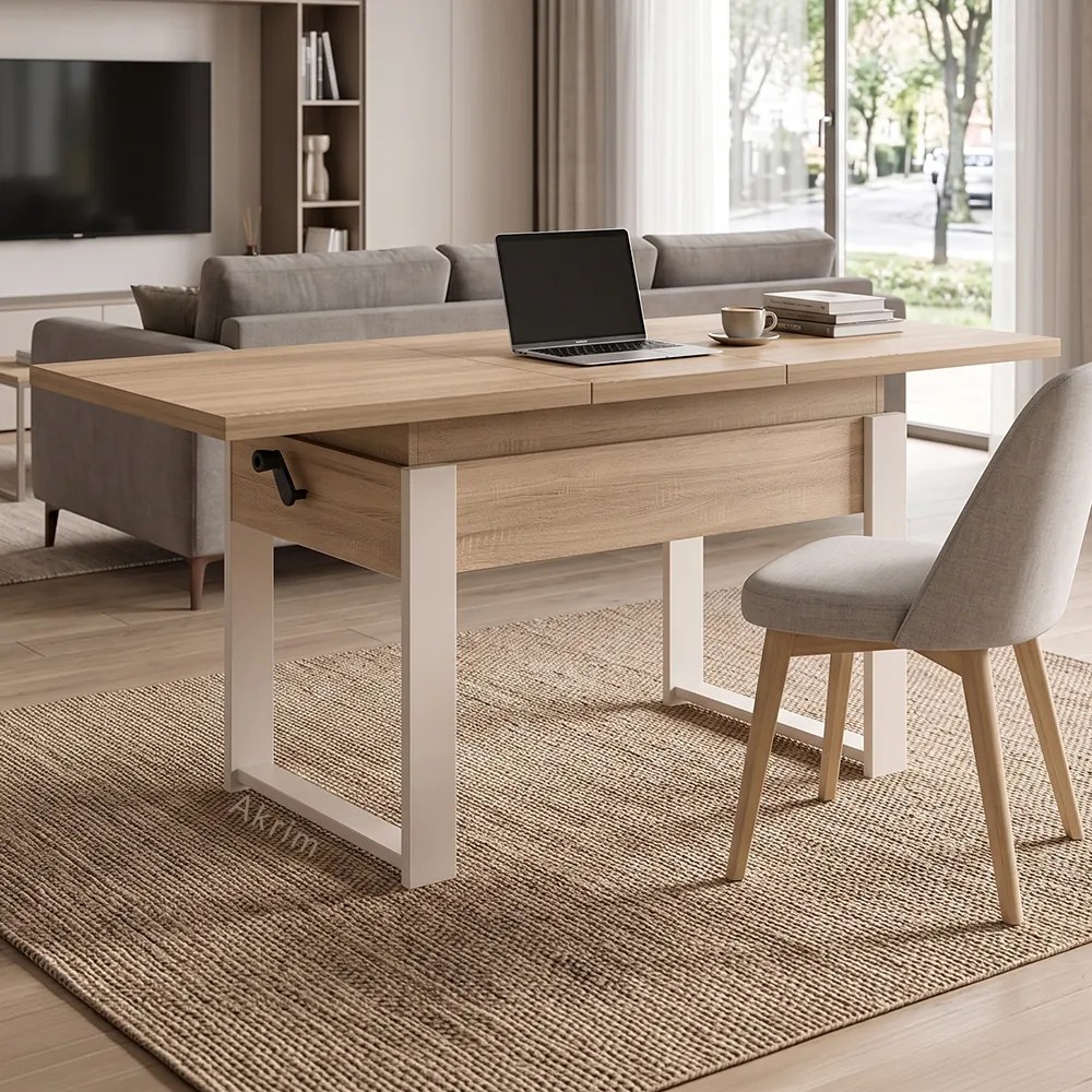 Rozkládací polohovací konferenční stolek HOGO 3v1 | 120-157x62,5-74,5x67 cm | síla horní desky 32 mm | dub sonoma/nohy kašmír