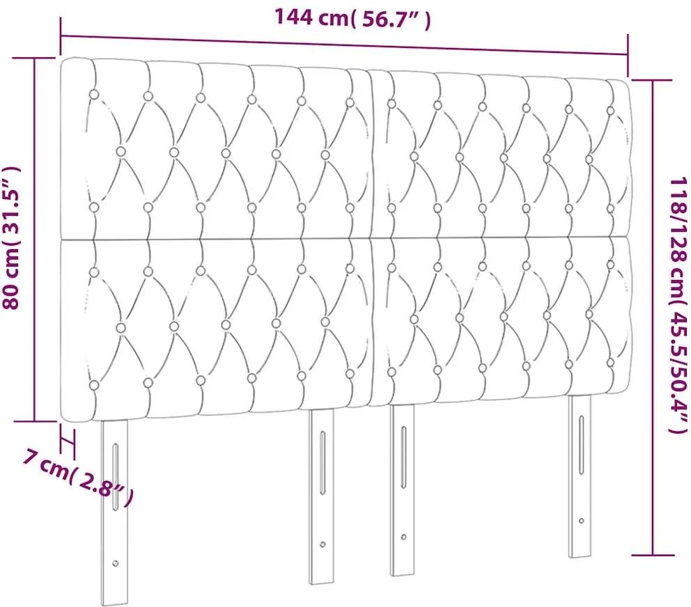 Čelo postele s LED tmavě hnědé 144x7x118/128 cm textil 3122761
