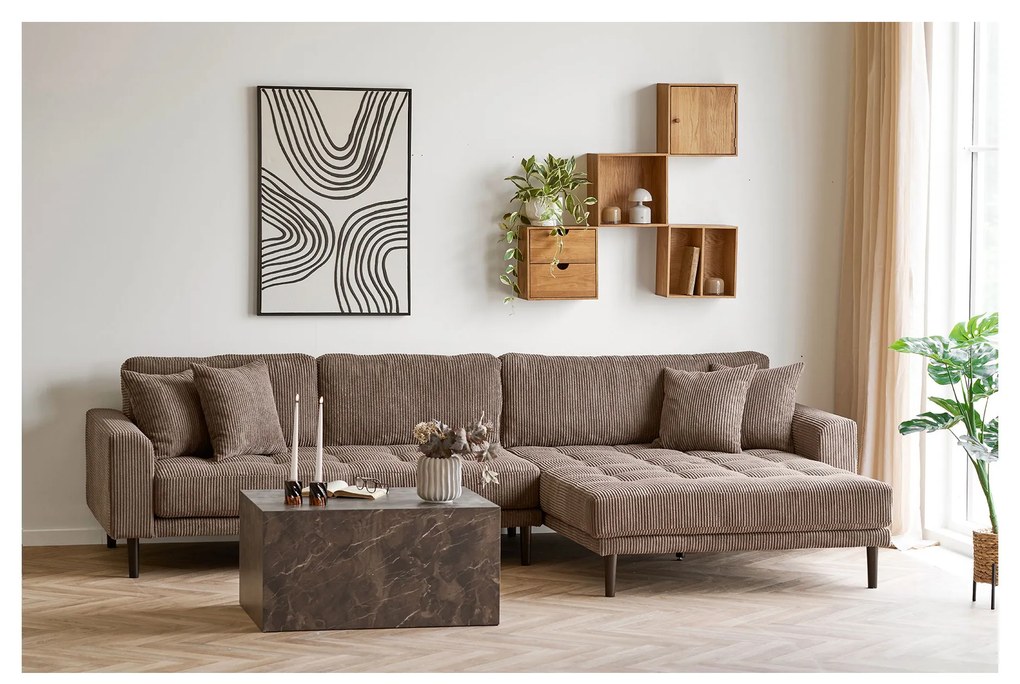 House Nordic Hnědá rohová pohovka LIDO s lenoškou vpravo 290 cm