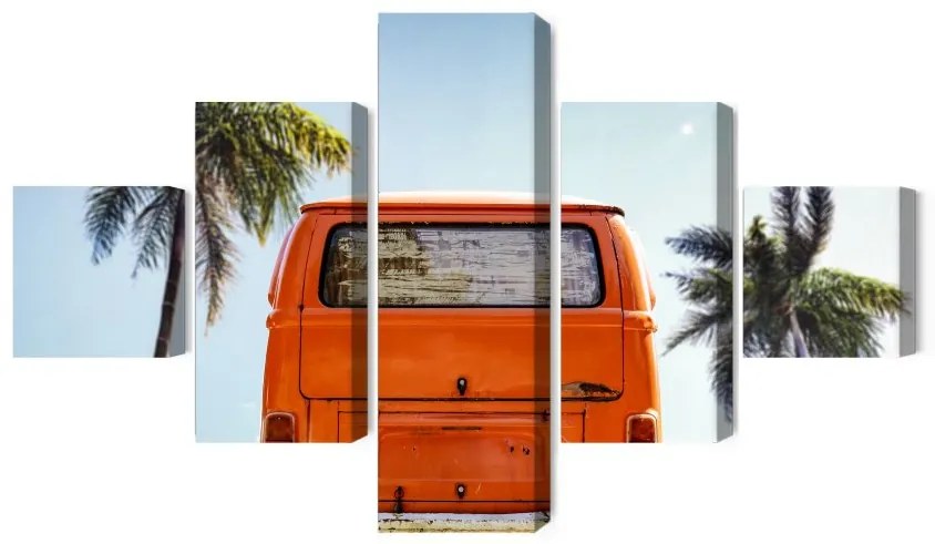 Vícedílný obraz Retro Auto Mezi Palmami Nedostatek Nedostatek Přírodní plátno 150x90