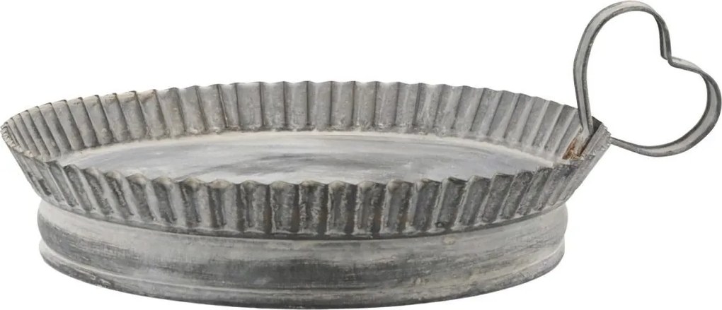 Zinkový kulatý tác s rukojetí ve tvaru srdce a vlnitým okrajem Tray Zinc Antique– Ø 24*4,5 cm