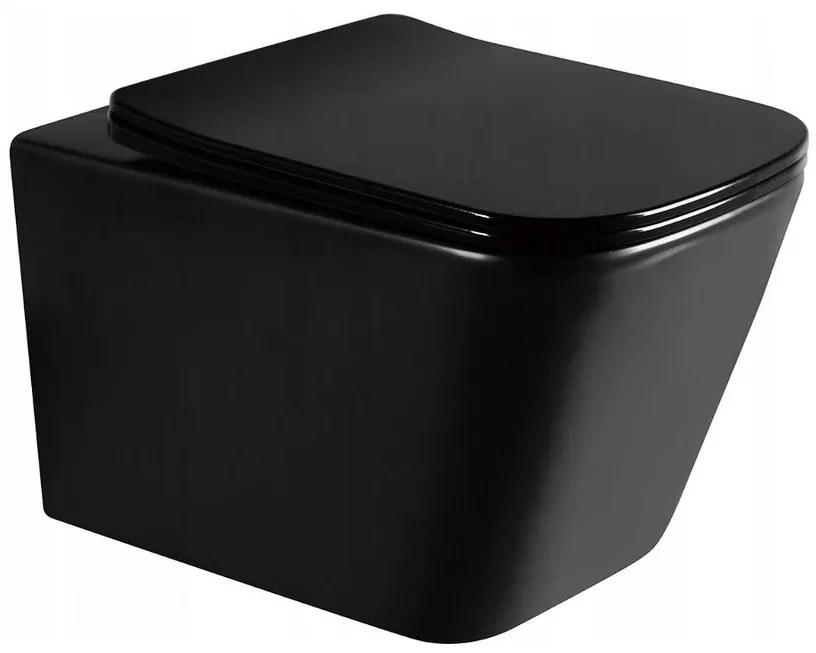 Závěsný set GEBERIT Duofix Basic+ WC TEO Rimless 51 x 35 cm + pomalu padající deska Slim, černá, 3385XX85+39060185