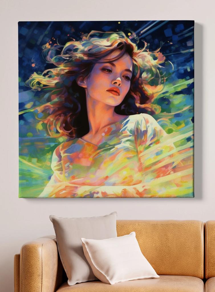Obraz na plátně - Zamyšlená žena s abstraktním pozadím FeelHappy.cz Velikost obrazu: 100 x 100 cm