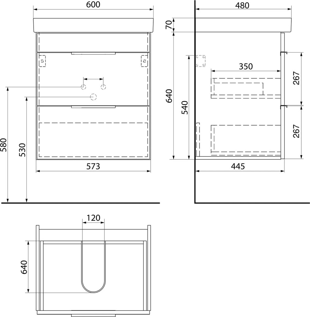 Bruckner Neron koupelnová skříňka pod umyvadlo 57,5 x 64 x 44,7 cm bílá 500.117.0