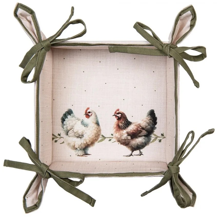 Béžový košík na pečivo se slepičkami Barnyard Chicken - 35*35*8 cm