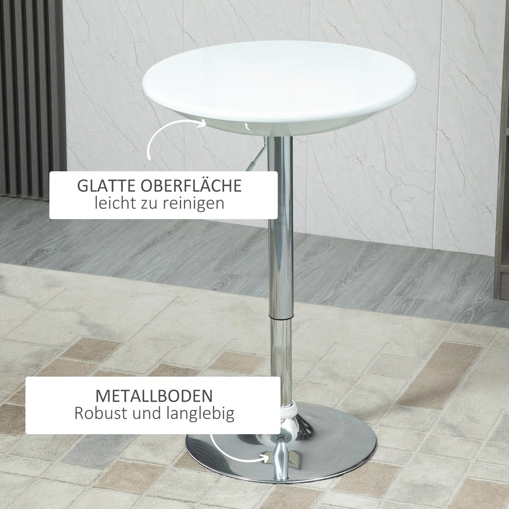 HOMCOM Barový stůl moderní jídelní stůl výškově nastavitelný kovový ABS lakovaný bílá Ø61 x 76-97 cm do kuchyně a obývacího pokoje
