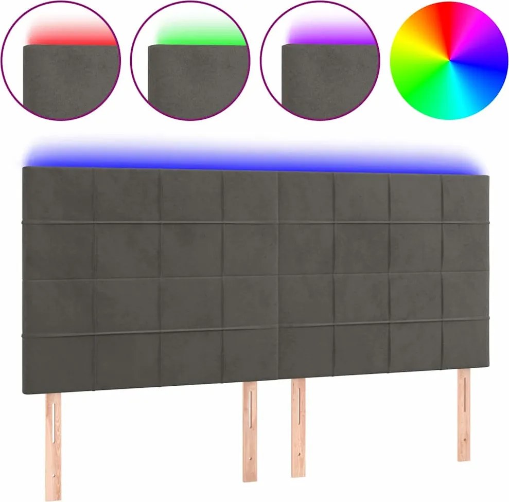 Čelo postele s LED tmavě šedé 180x5x118/128 cm samet 3122485
