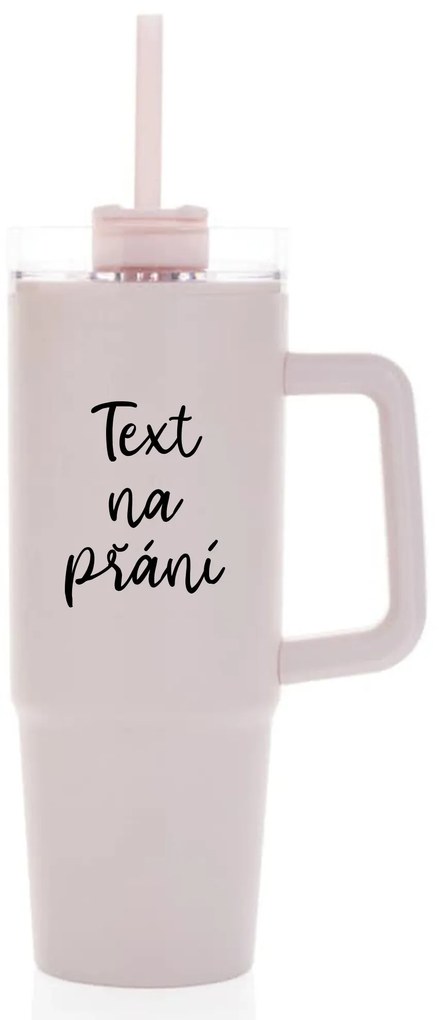 TEXT NA PŘÁNÍ - růžový cestovní termohrnek s průhledným víčkem 900 ml