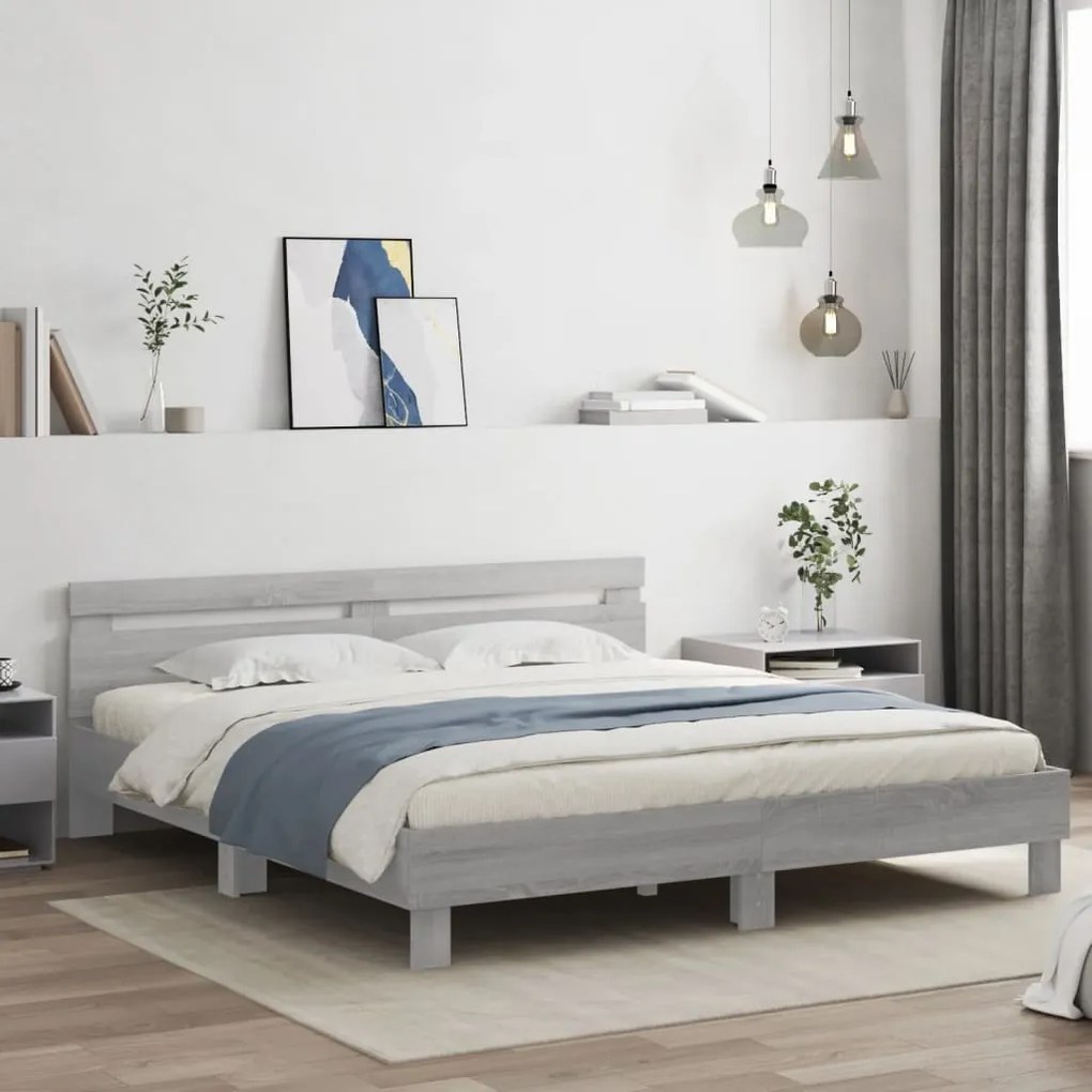 Rám postele s čelem a LED osvětlením šedý sonoma 180 x 200 cm 3207530