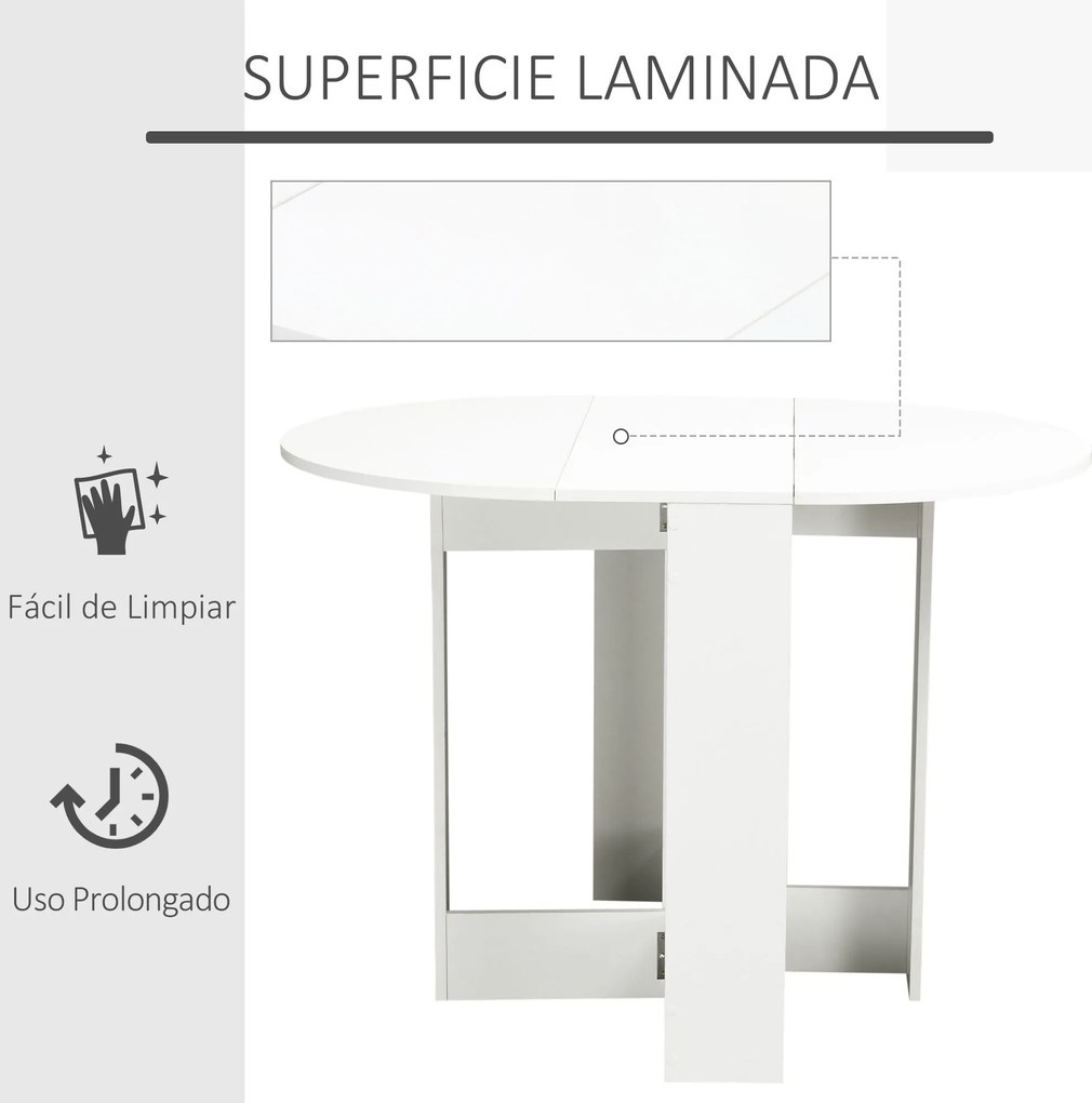 Skládací jídelní stůl HOMCOM s 2 sklápěcími křídly, skládací stůl pro 2-4 osoby 104x76x73,7 cm Bílý