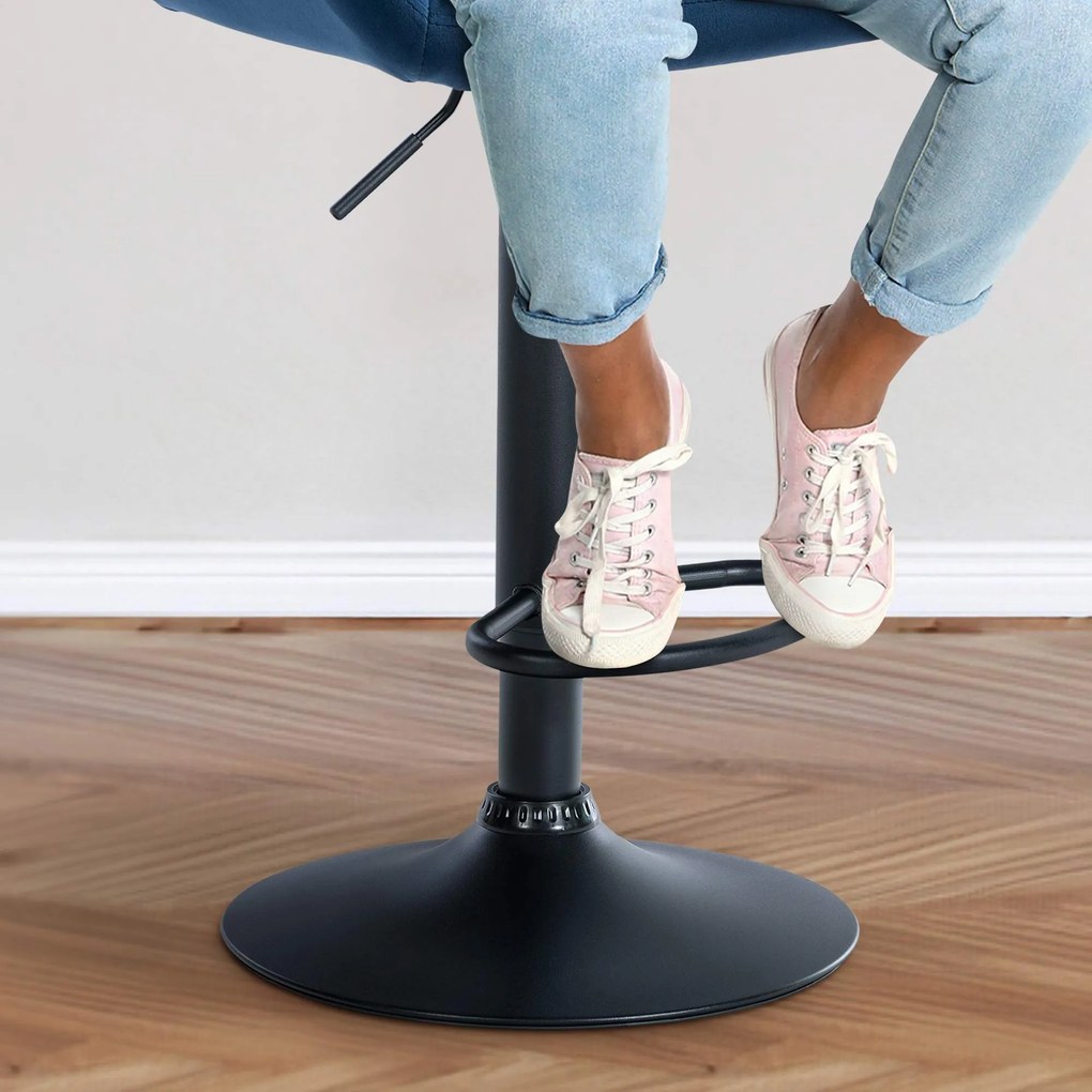 Sada 2 barových židlí Braga samet černá konstrukce – modrá