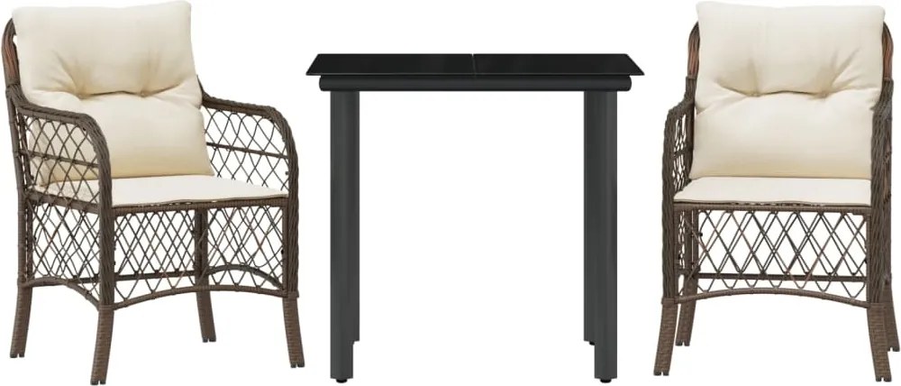 3dílný bistro set s poduškami hnědý polyratan 3212117