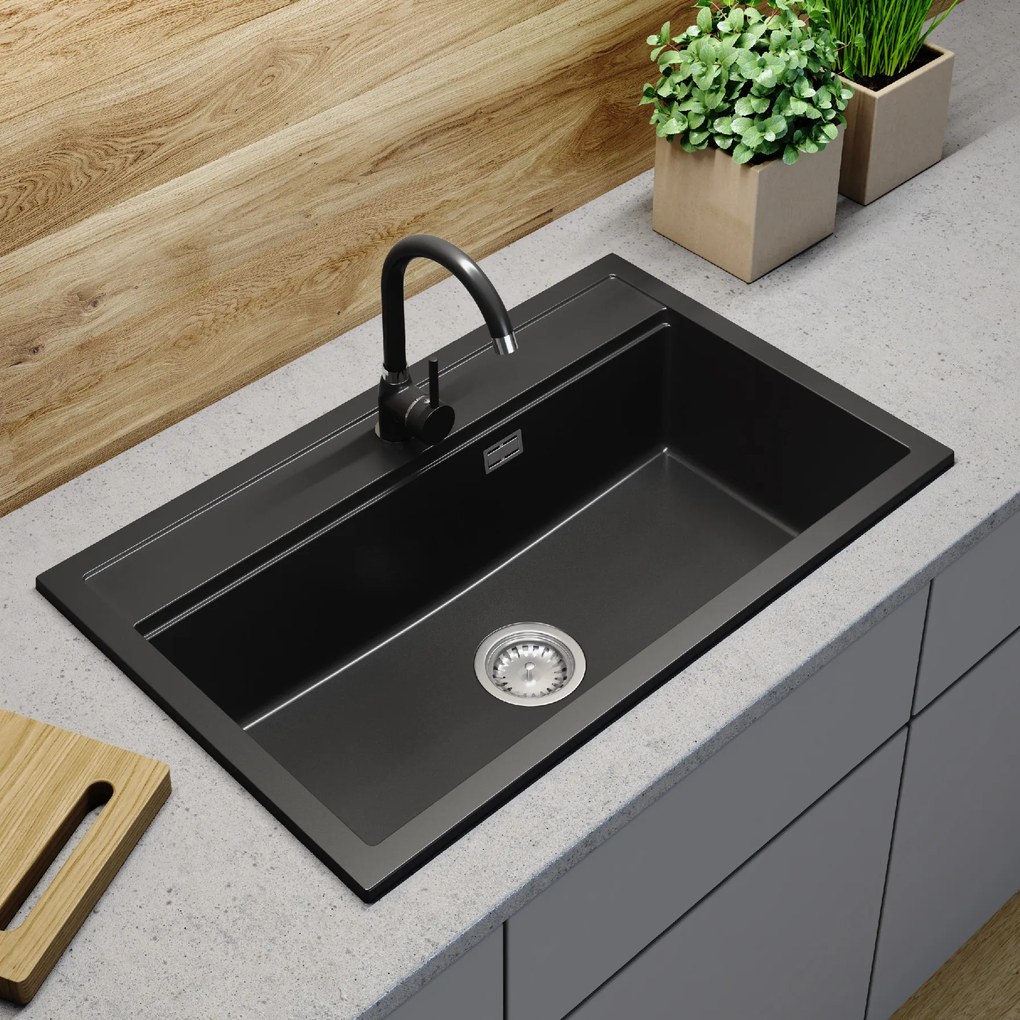 Gamma Advance, 1-komorový granitový dřez 805x505x210 mm, černá, GMA-ZLE000120