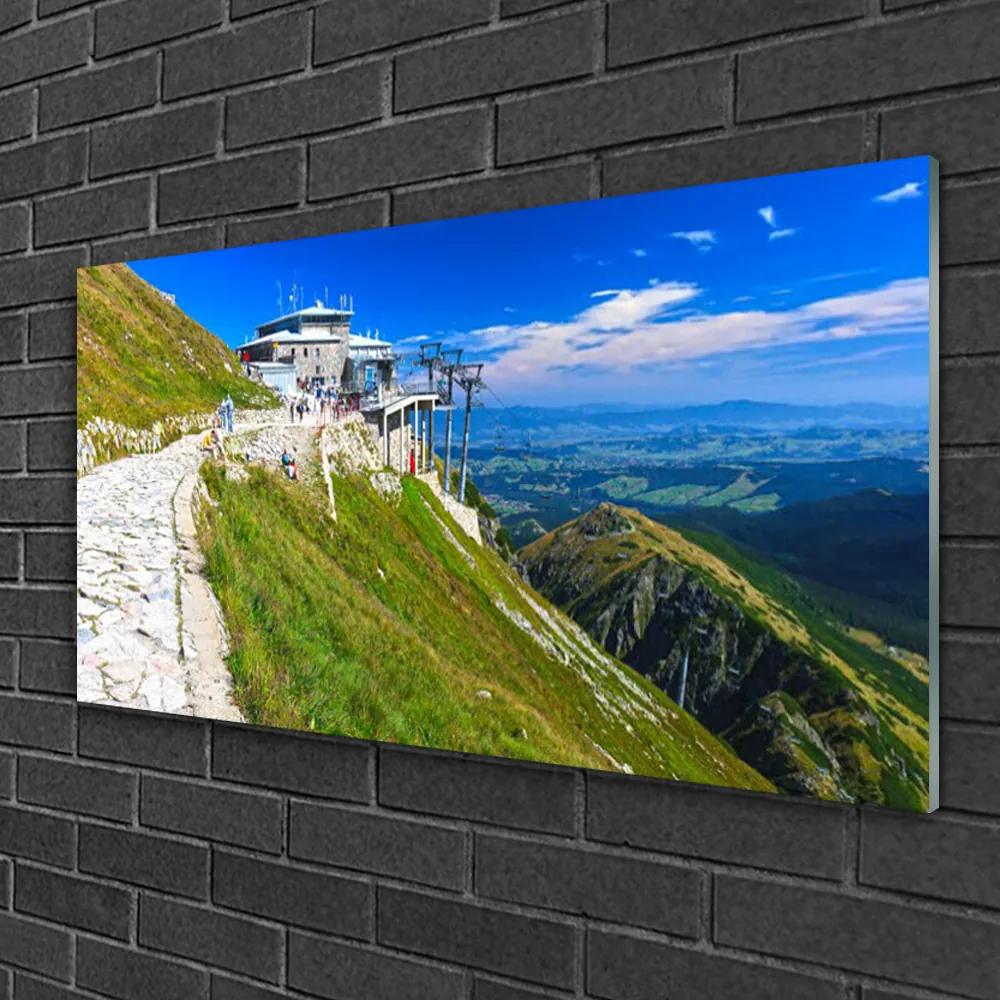 Obraz na skle Hory Stezka Krajina 125x50 cm