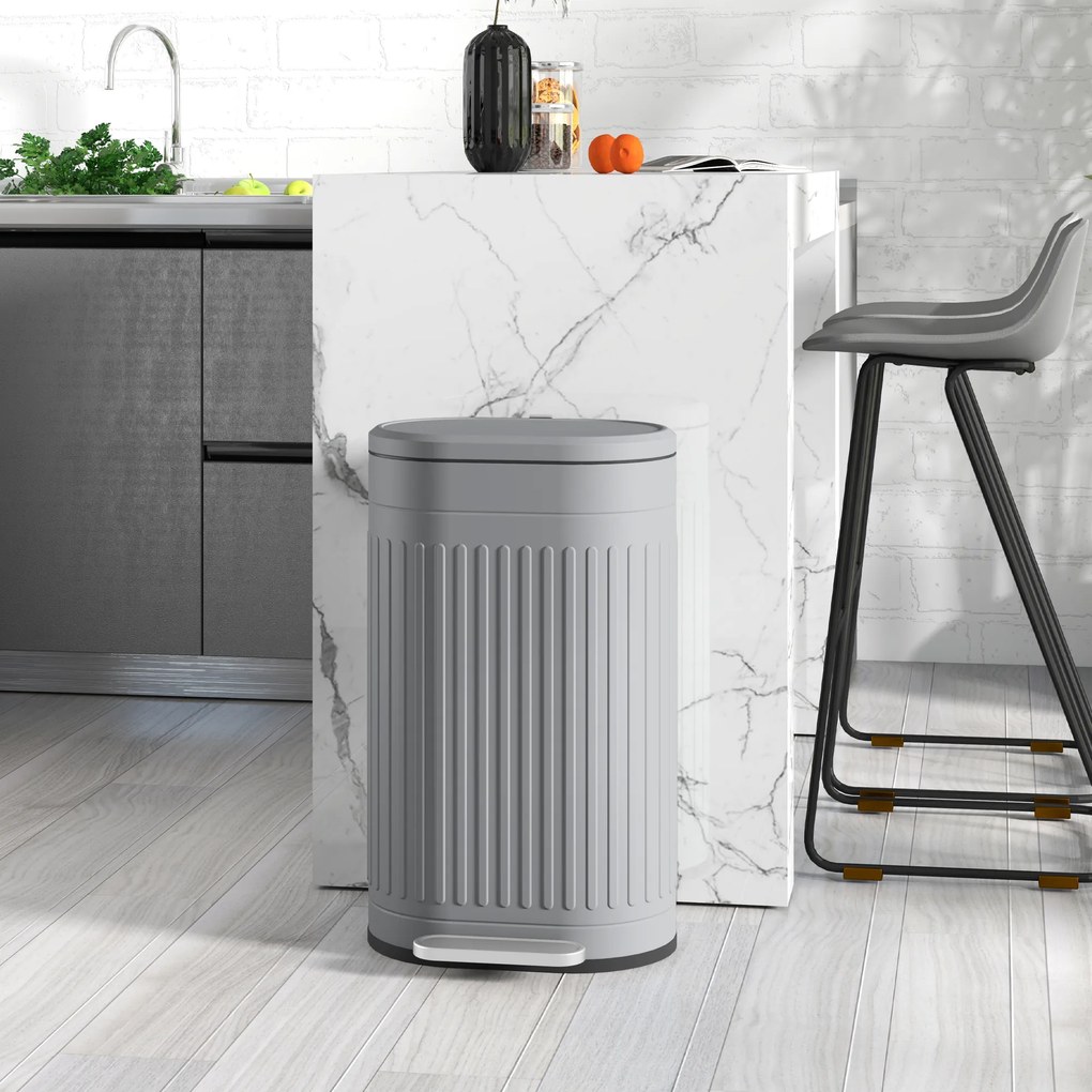 HOMCOM Odpadkový koš 30 l pedálový koš s víkem nožní pedál vyjímatelný vnitřní koš s funkcí soft-close 36,5 x 31,2 x 60,8 cm, šedý
