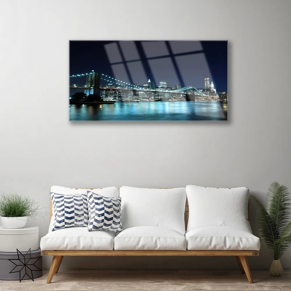 Obraz na skle Most Město Architektura Noc 100x50 cm