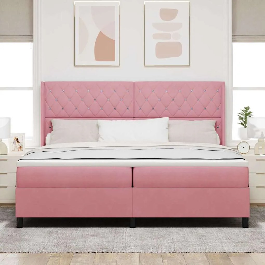 Postel s boxspringem s matrací s čelo Růžová 200 x 200 cm samet 3341977