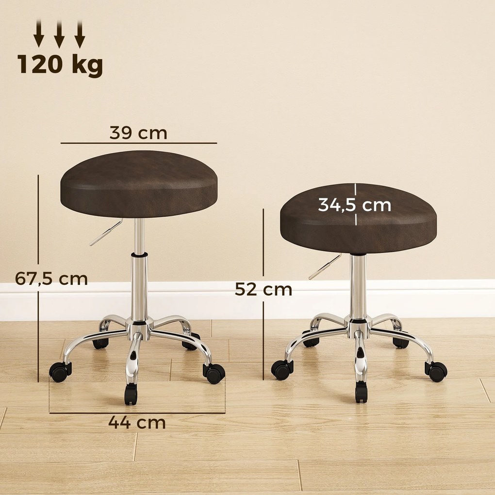 HOMCOM otočná stolička 360° s výškově nastavitelným sedadlem, umělá kůže, nosnost 120 kg, 39x34,5x52-67,5 cm, hnědá