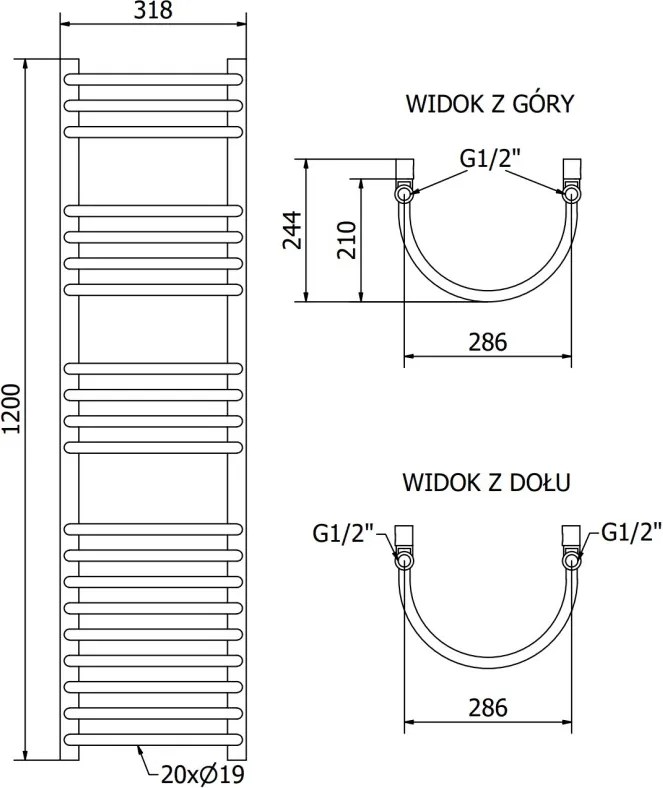 Mexen Eros koupelnový radiátor 1200 x 318 mm, 421 W, bílý - W112-1200-318-00-20