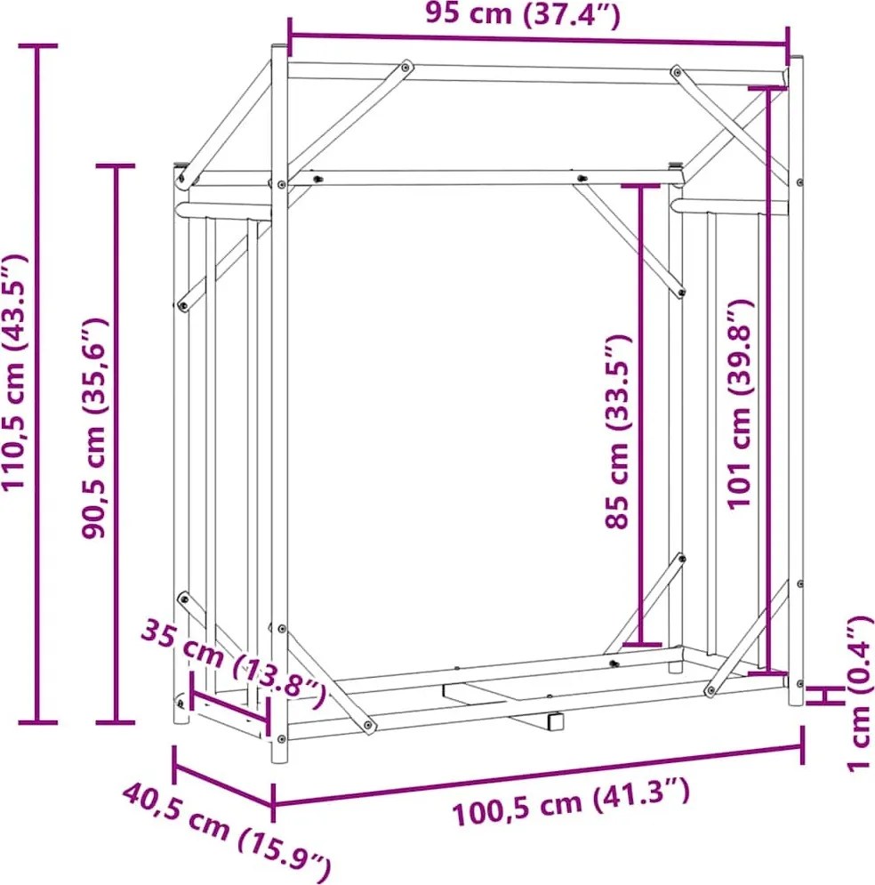 vidaXL Stojan na palivové dřevo s krytem 100,5x40,5x110,5 cm [4104936]